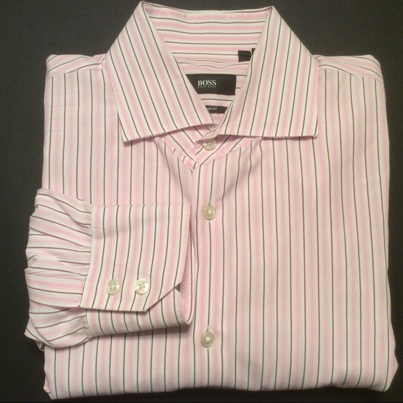 Hugo Boss | Shirts | Hugo Boss Pink Burgundy Stripe Dress Shirt 63435 ...